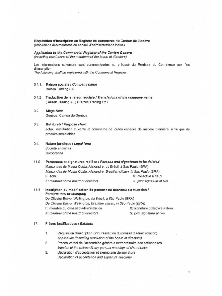 Application To The Commercial Register, Fully Signed | PDF