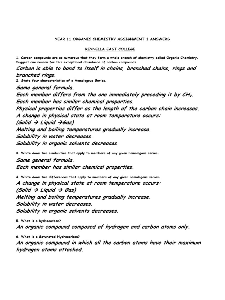 2010 Organic Chemistry Assignment 1 Answers | PDF | Organic Chemistry ...