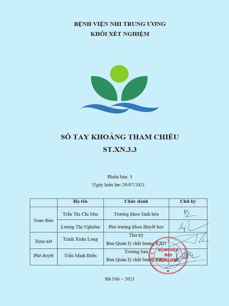 Sổ Tay Khoảng Tham Chiếu Xét Nghiệm Nhi Khoa | PDF