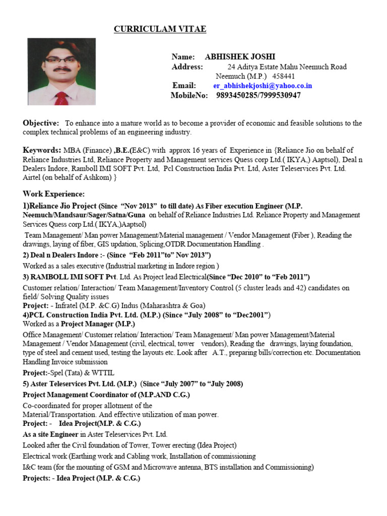 CV Abhishek Joshi 16years Exp | PDF