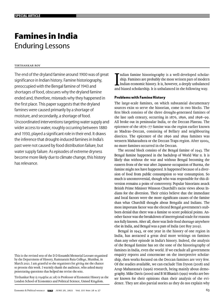 SA LVI 26 260621 Tirthankar Roy | PDF | Famine | Water