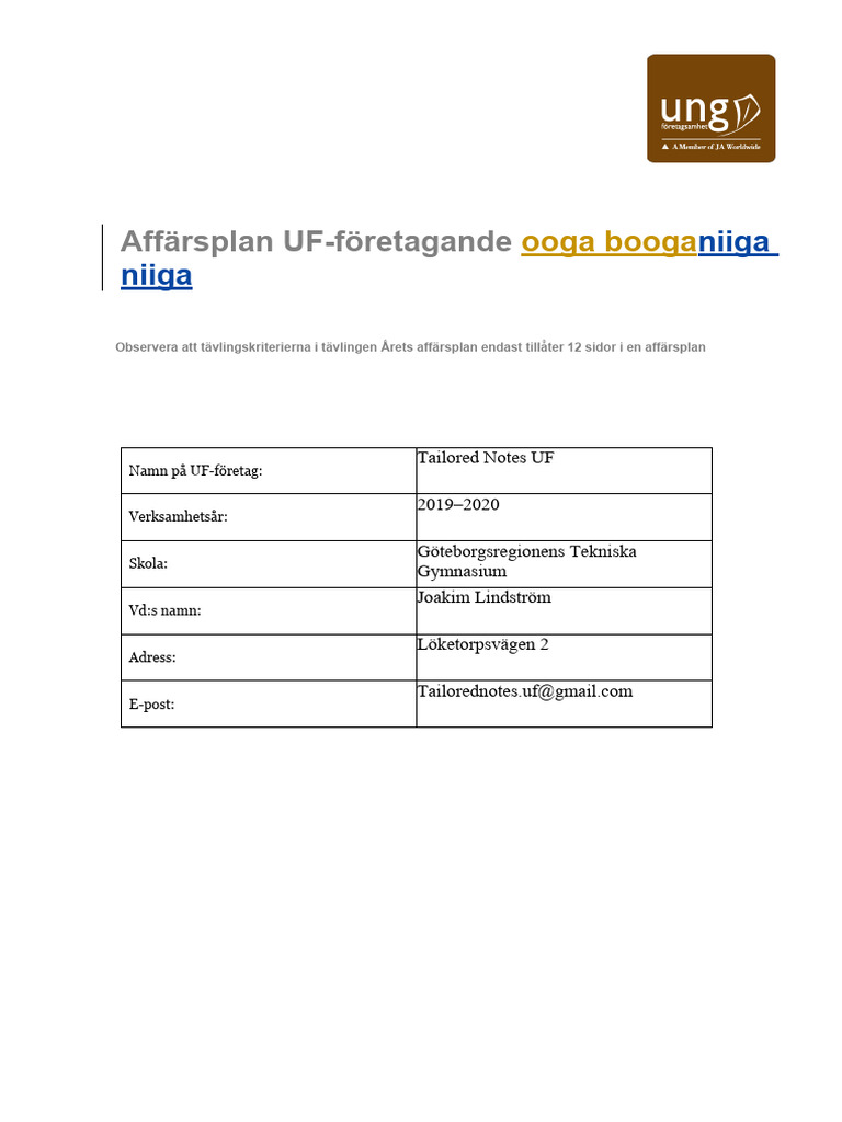 AFFÄRSPLAN Kopia | PDF