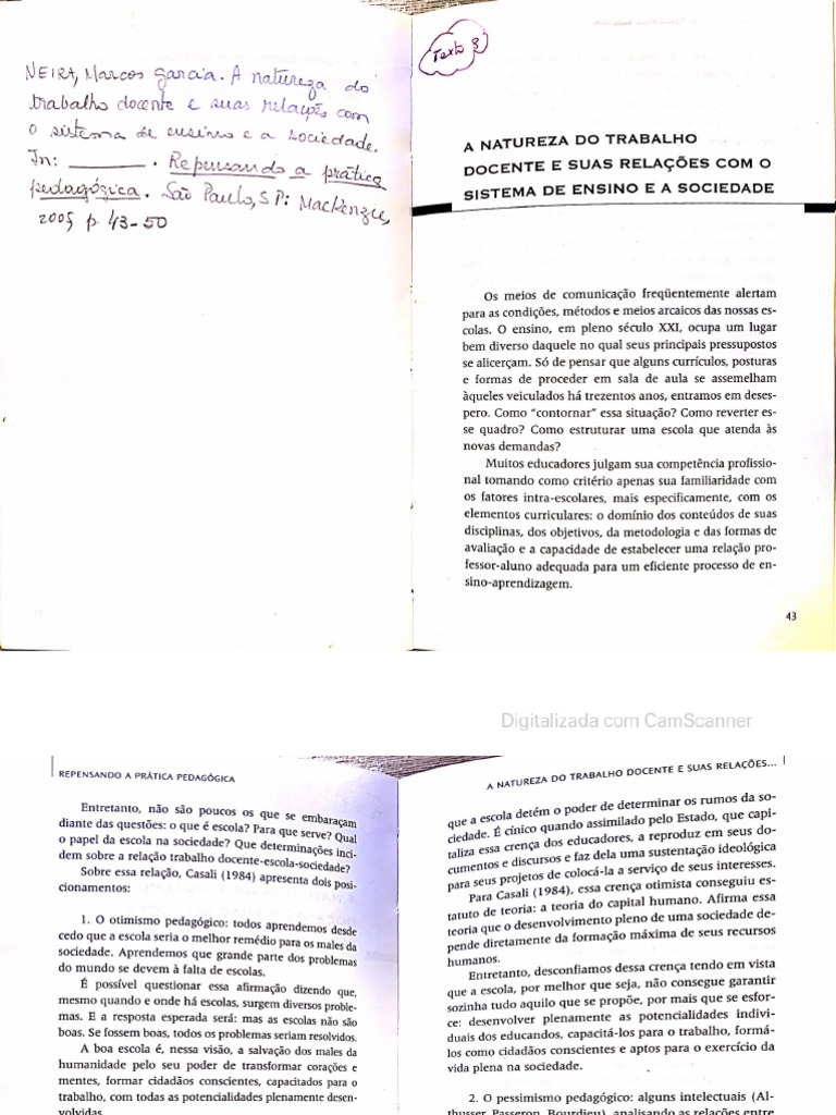 A Natureza Do Trabalho Docente e Suas Relacoes Com o Sistema de Ensino ...