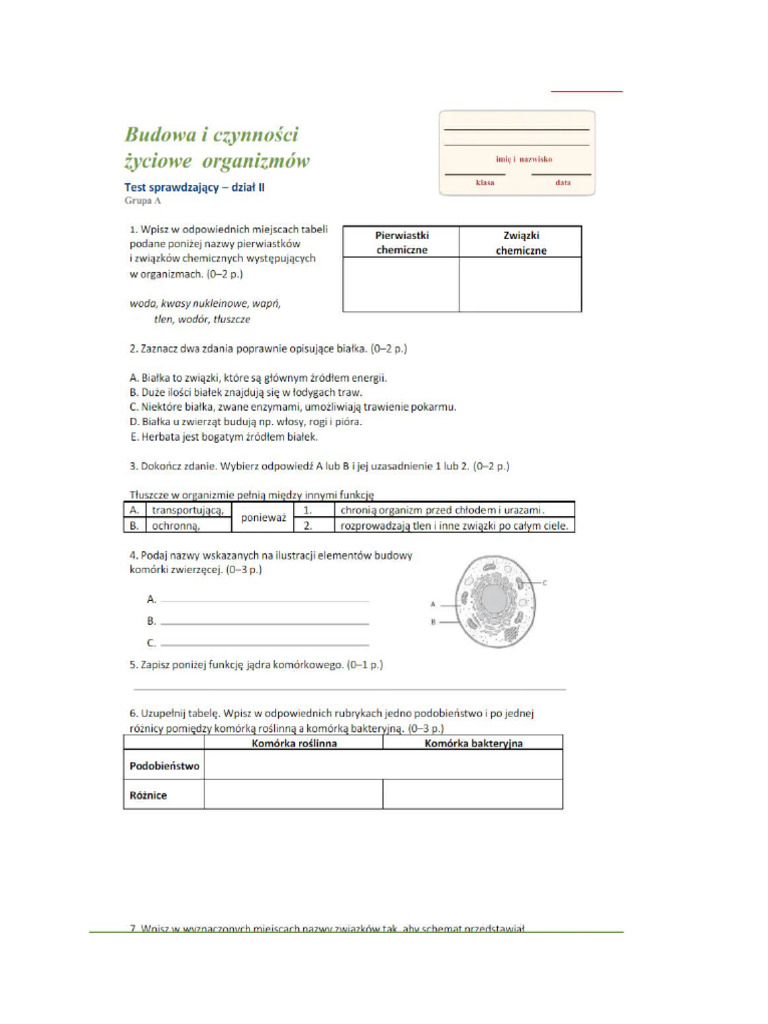 Biologia Dzial 2 Budowa Organizmow | PDF