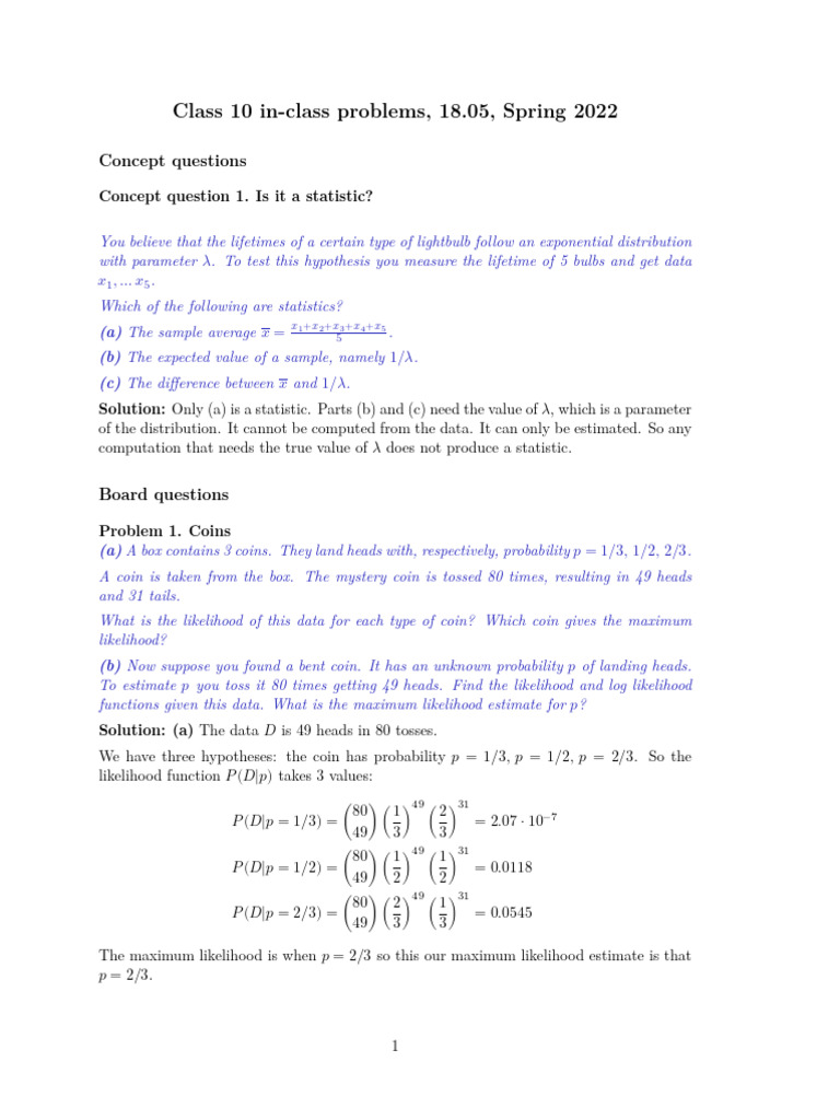 Mit18 05 s22 Class10 Pset Sol | PDF | Statistics | Statistical Theory