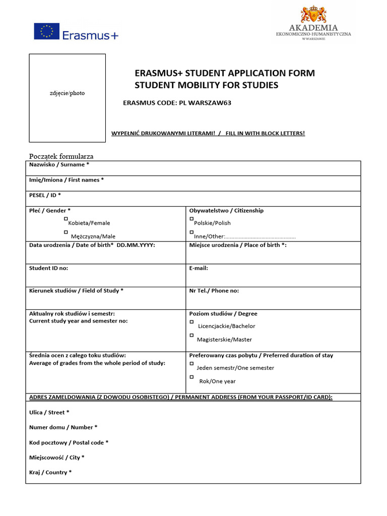 Erasmus - Application Form - Studies 2021 2022 | PDF