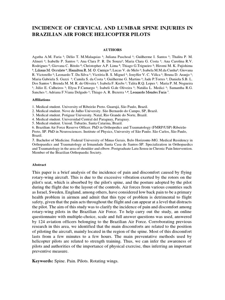 Incidence of Cervical and Lumbar Spine Injuries in Brazilian Air Force ...