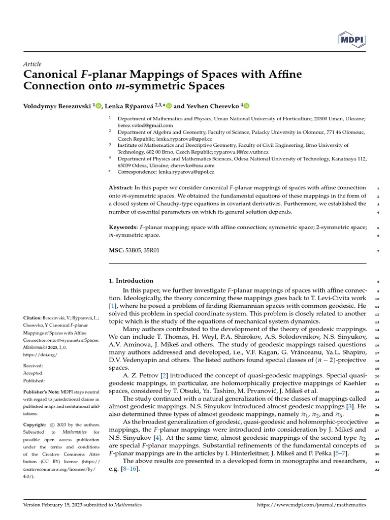 Canonical F Planar Mappings Of Spaces With Affine Pdf