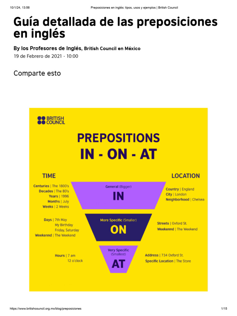 Preposiciones En Inglés Tipos Usos Y Ejemplos British Council