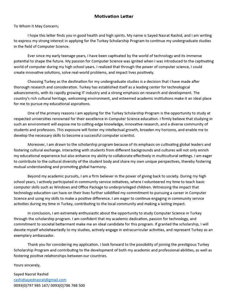 Motivation Letter | PDF