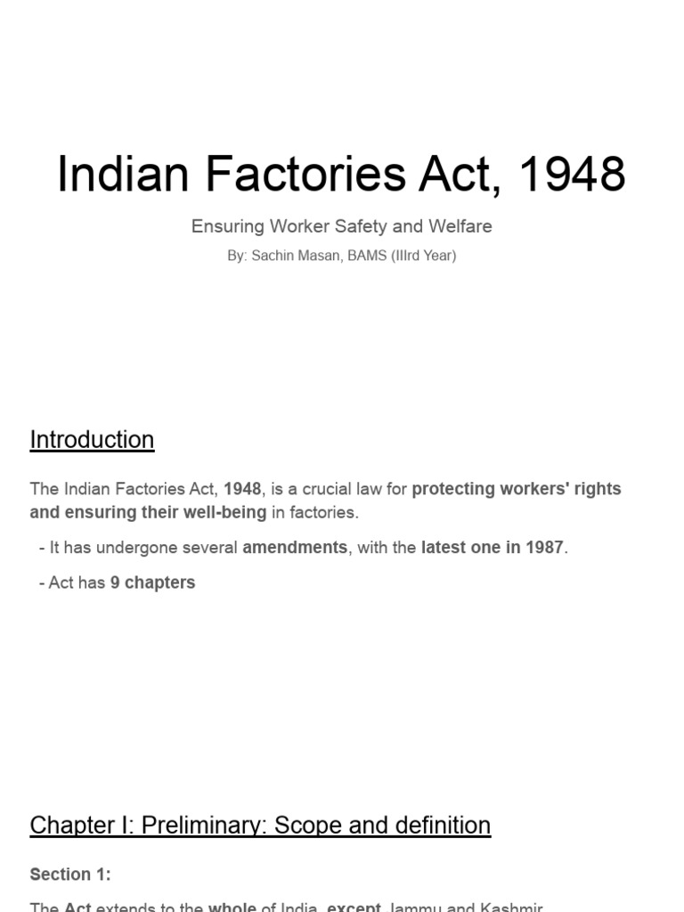 Indian Factories Act, 1948: Ensuring Worker Safety and Welfare | PDF ...