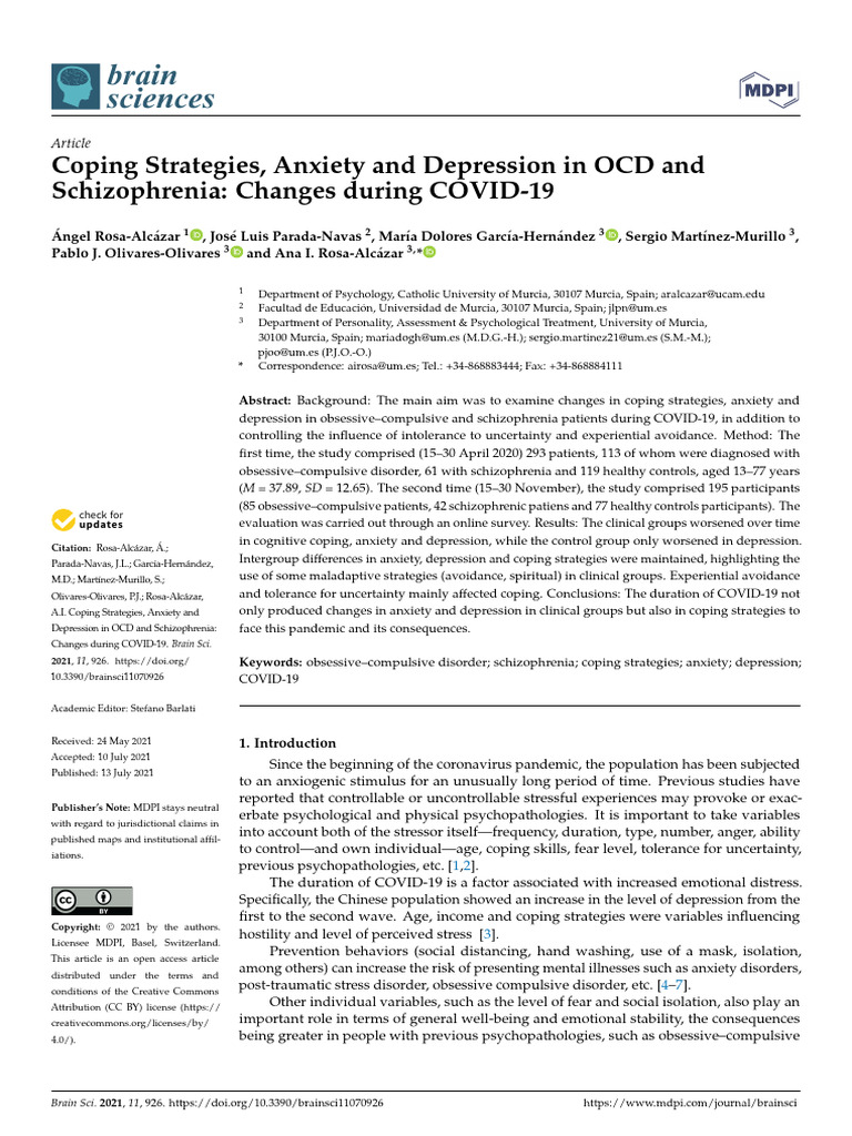 Coping Strategies, Anxiety and Depression in OCD and | PDF | Obsessive–Compulsive Disorder ...