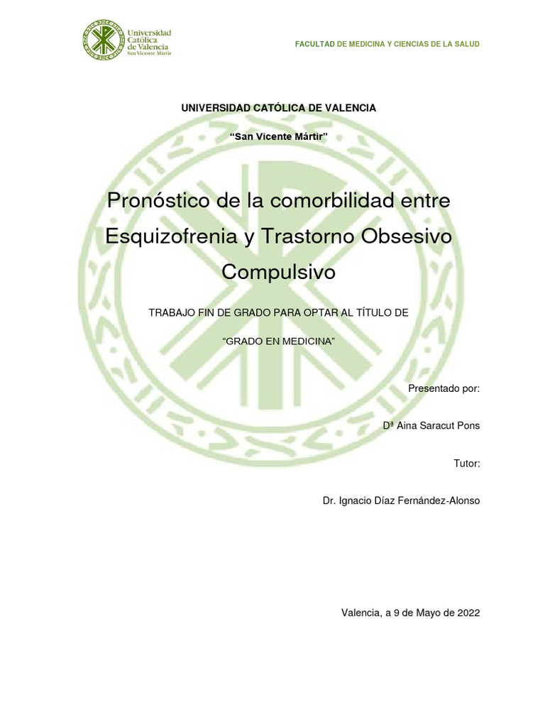 Comorbilidad entre TOC y Esquizofrenia | PDF | Esquizofrenia | Desorden ...