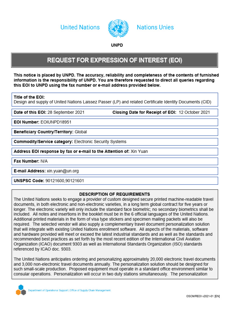 Request For Expression of Interest (Eoi) : OSCM/REOI v2021-01 (EN) | PDF