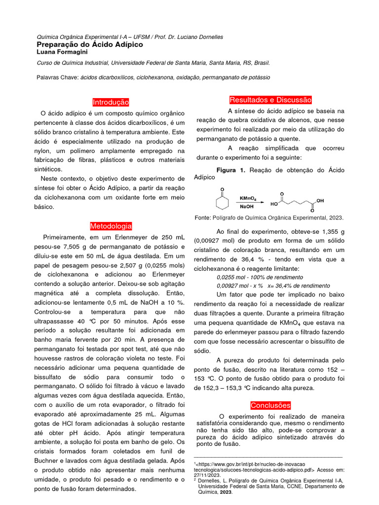 Síntese Do Ácido Adípico | PDF | Química | Ácido