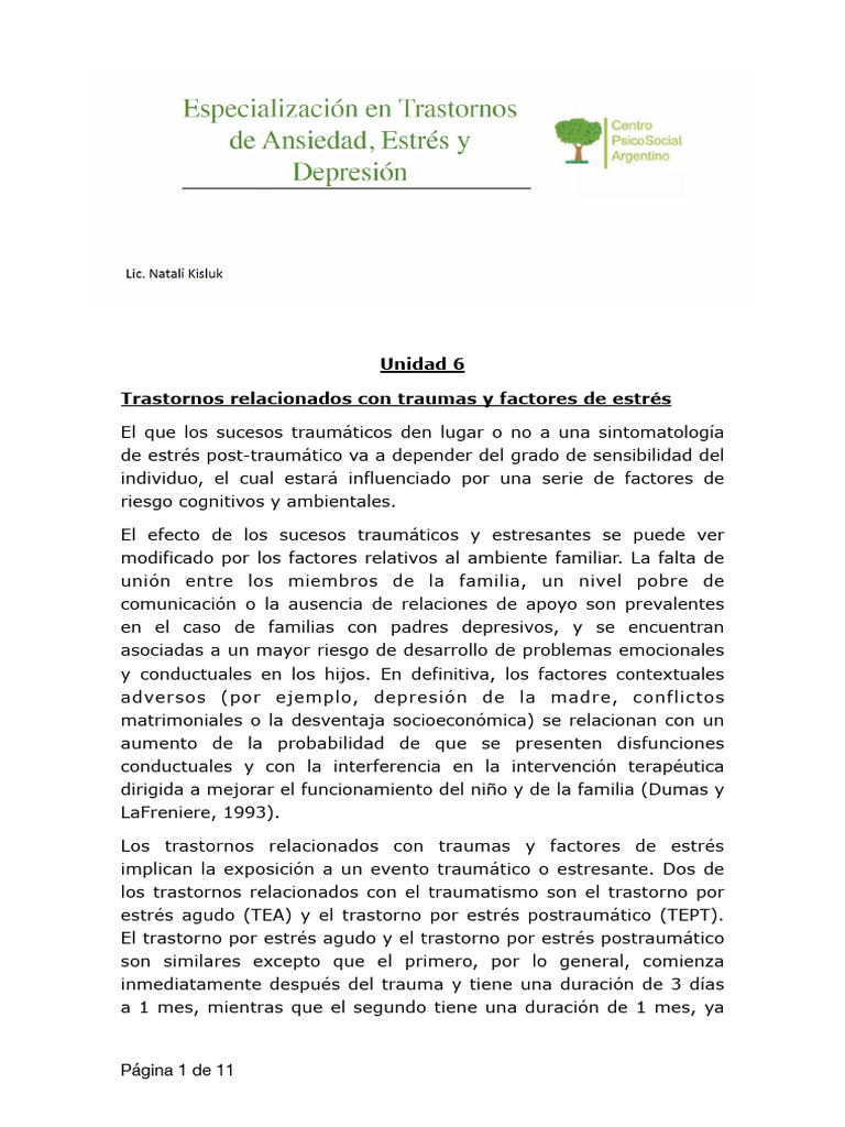 Clase 6 Ans | PDF | Trauma psicólogico | Trastorno mental