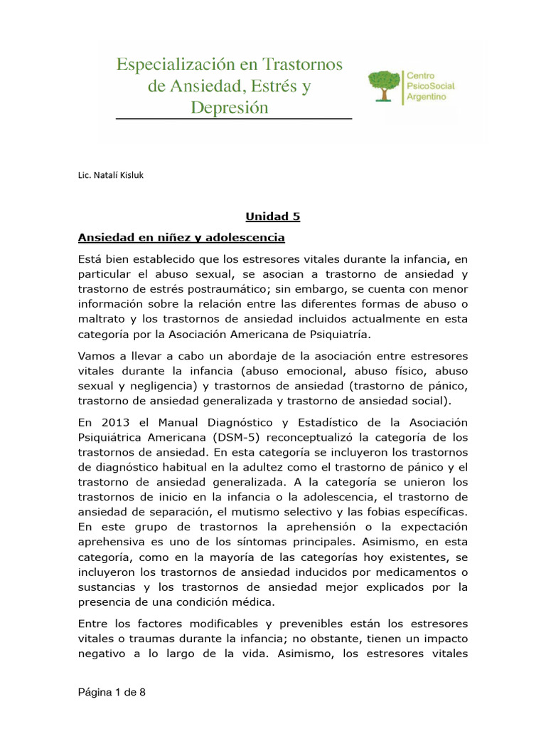 Clase 5 Ans | PDF | Trastorno de ansiedad | Ansiedad