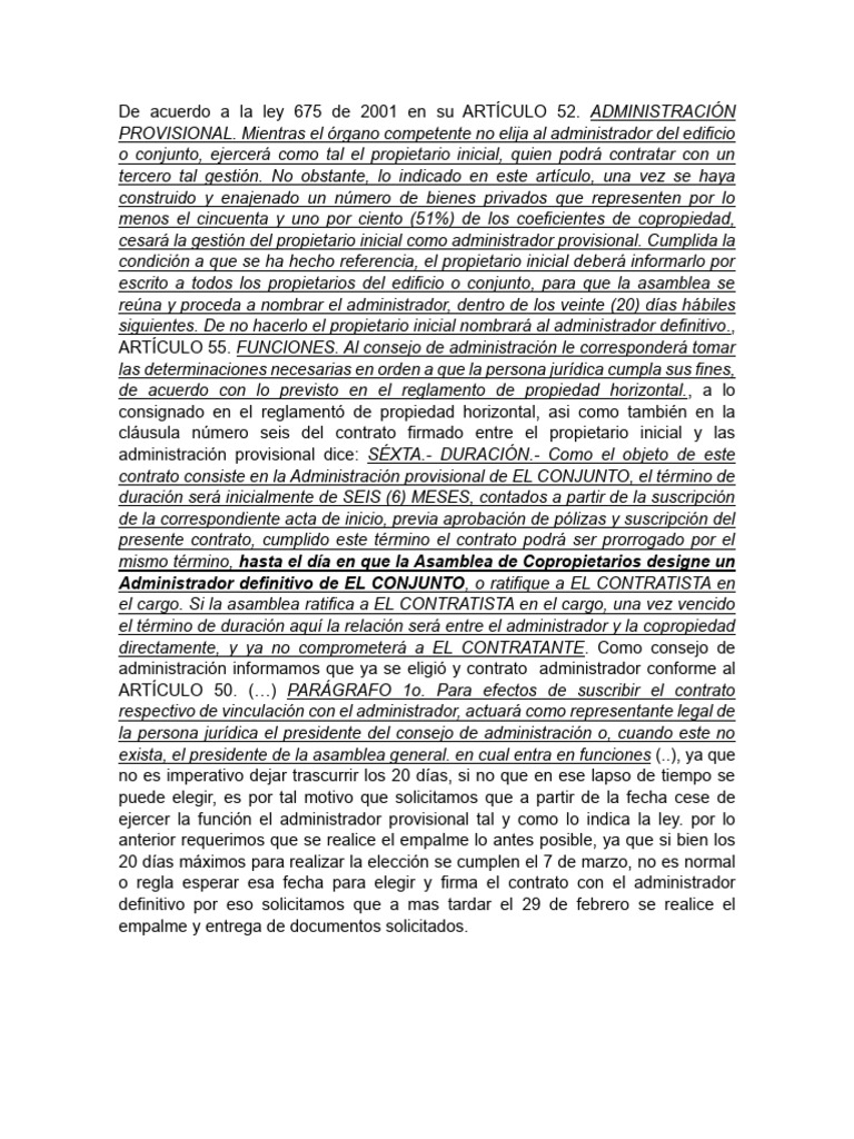 De Acuerdo A La Ley 675 de 2001 en Su ARTÍCULO 52 | PDF | Condominio ...