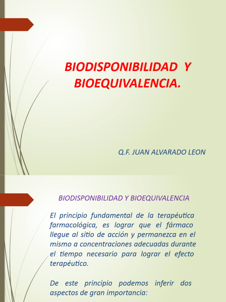 Biodisponibilidad y Bioequivalencia | PDF | Medicamentos con receta | Biodisponibilidad