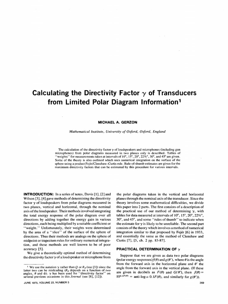 Calculating The Directivity Factor Y of Transducers From Limited Polar ...