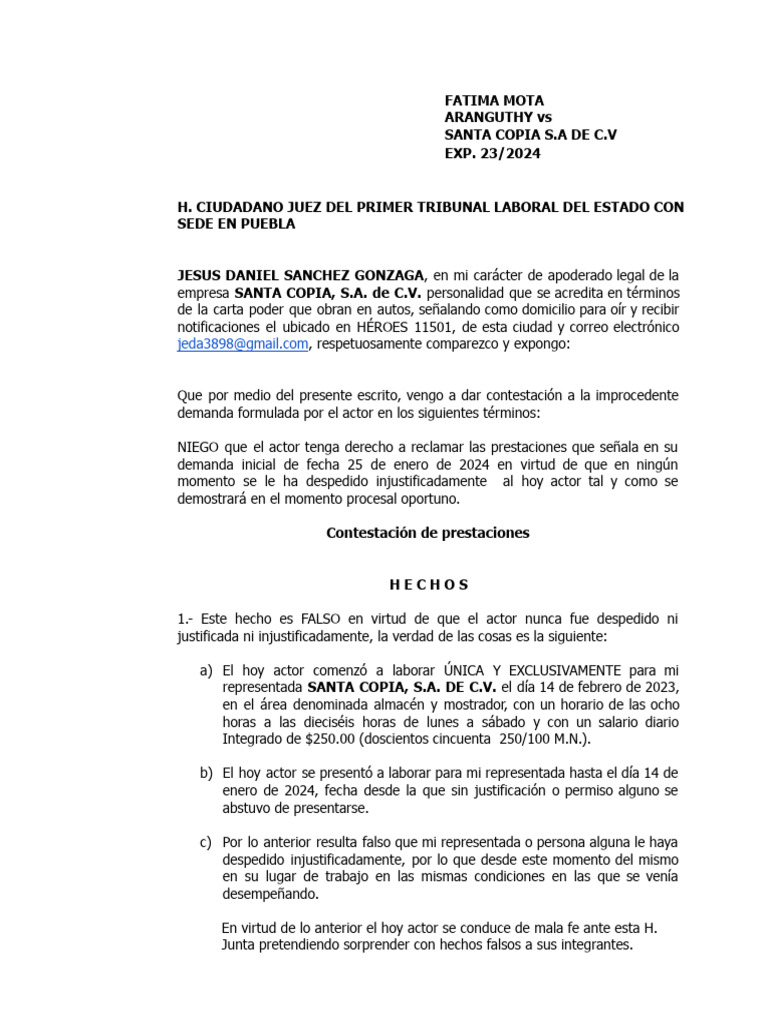 Contestacion Demanda Laboral | PDF