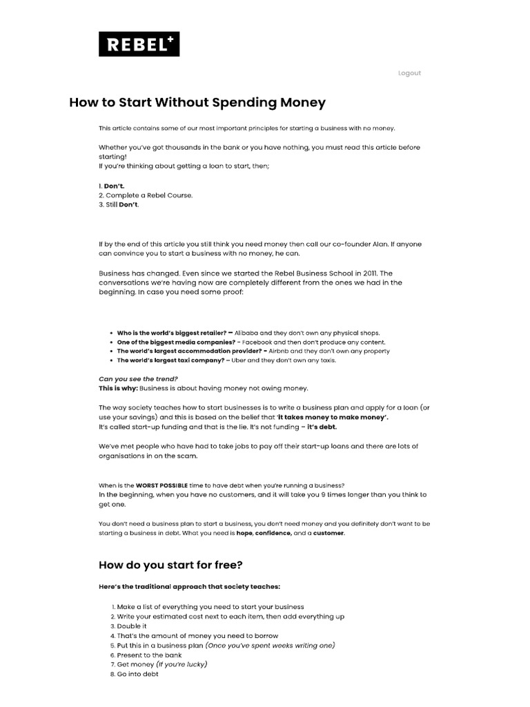 How To Start Without Spending Money Pdf
