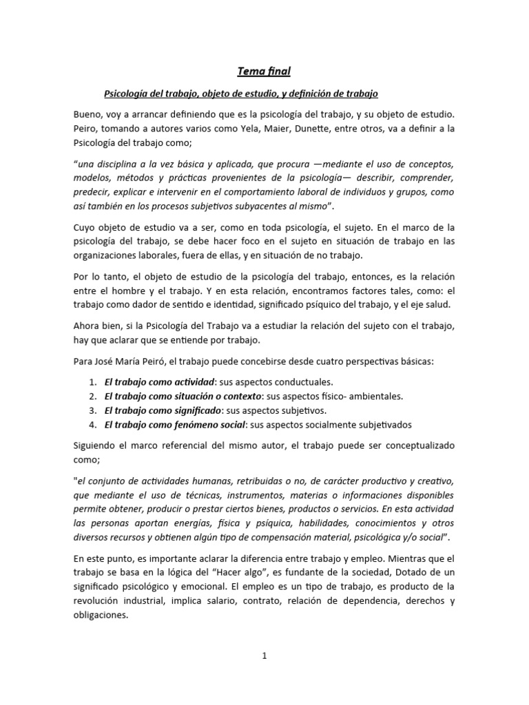 TEMA FINAL Psico Trabajo Uba | PDF | Sicología | Estrés (biología)