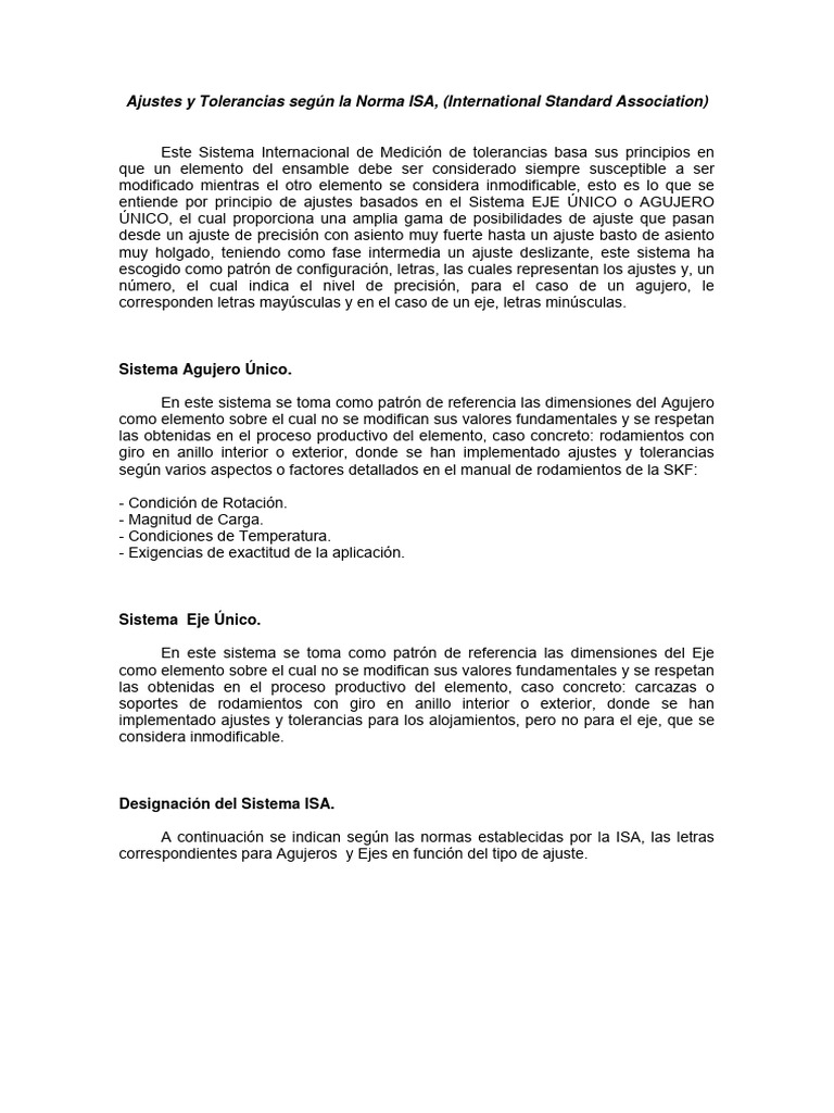 Ajustes y Tolerancias Según La Norma ISA, (International Standard ...