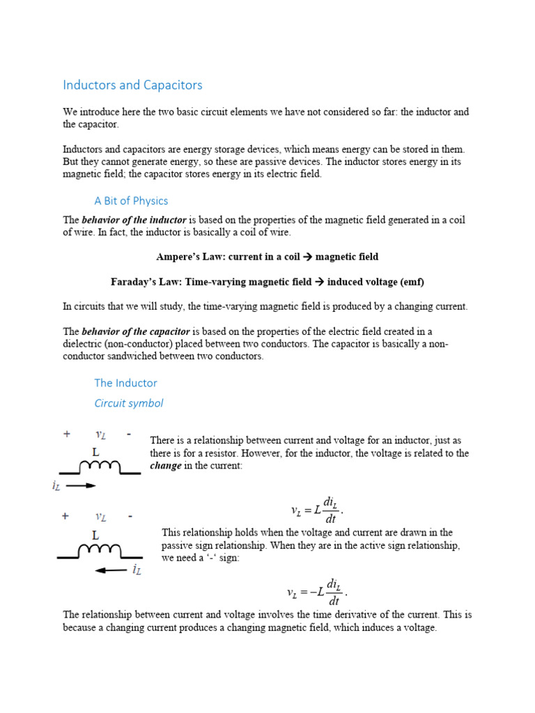 Notes InductorsAndCapacitors | PDF | Inductor | Capacitor