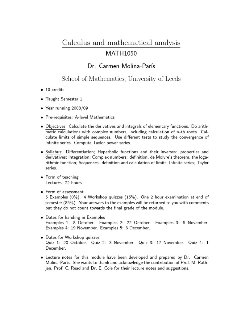 C Molina-Paris Math Analysis Calculus Excercises | PDF | Polynomial ...