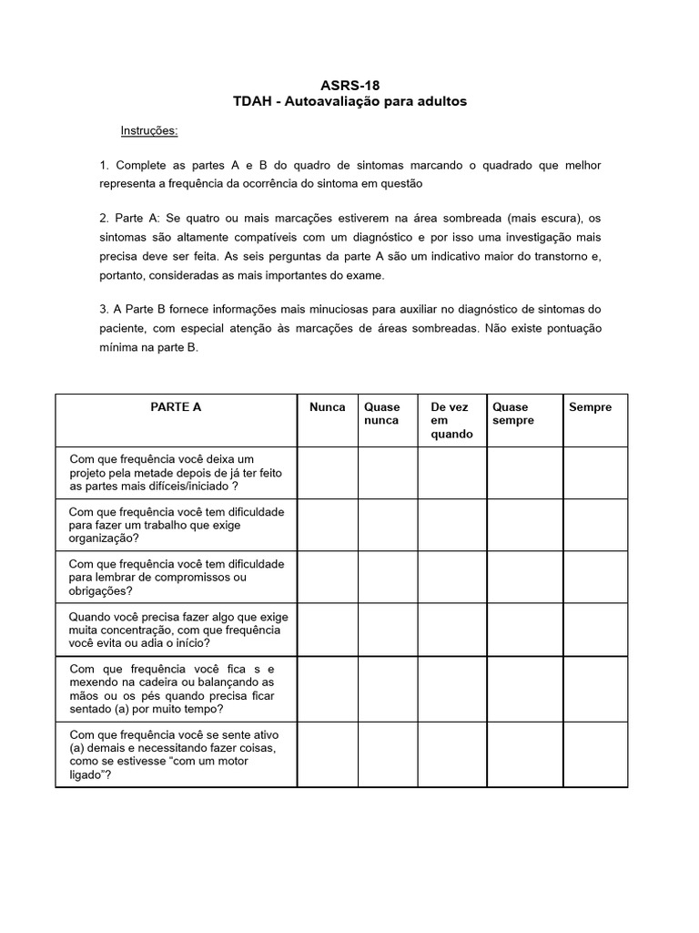 Avaliação Tdah | PDF | Transtorno de déficit de atenção e ...