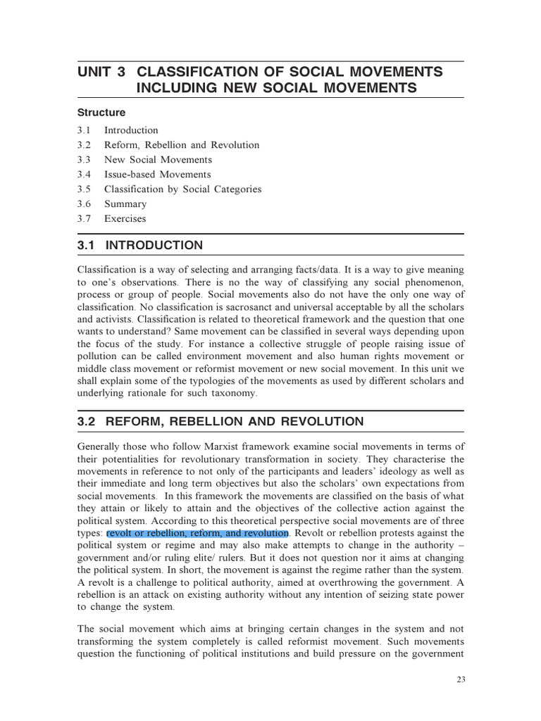 Unit 3 Classification of Social Movements Including New Social Movements | PDF | Revolutions ...