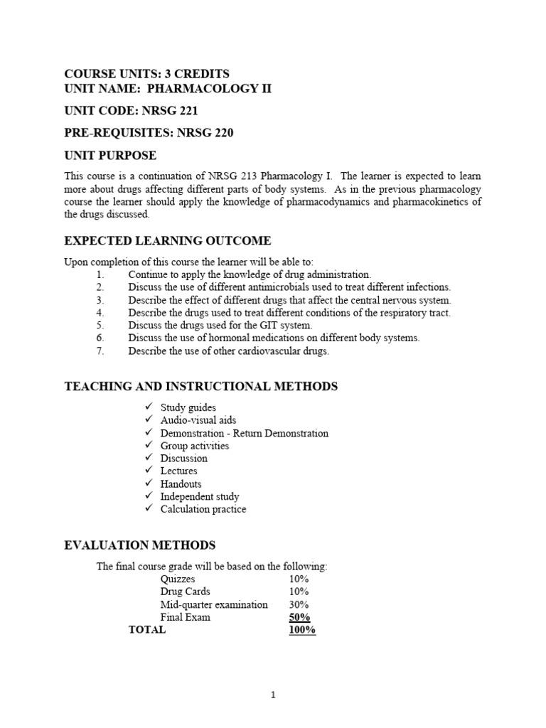 Pharmacology 2 Course Outline | PDF | Pharmacology | Products Of ...