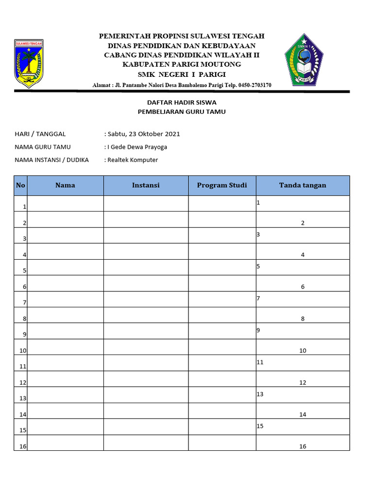 Absen Guru Tamu | PDF
