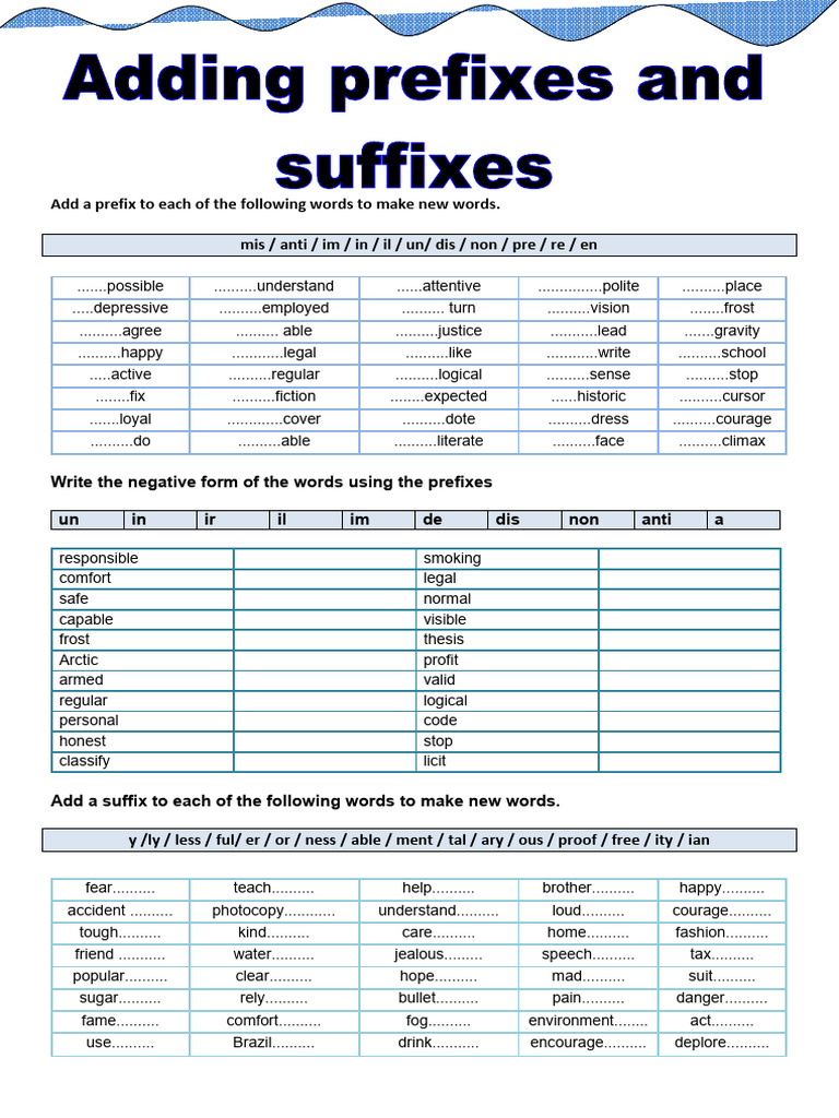 Hand Out - Prefixes - Suffixes - Key | PDF | Semantic Units