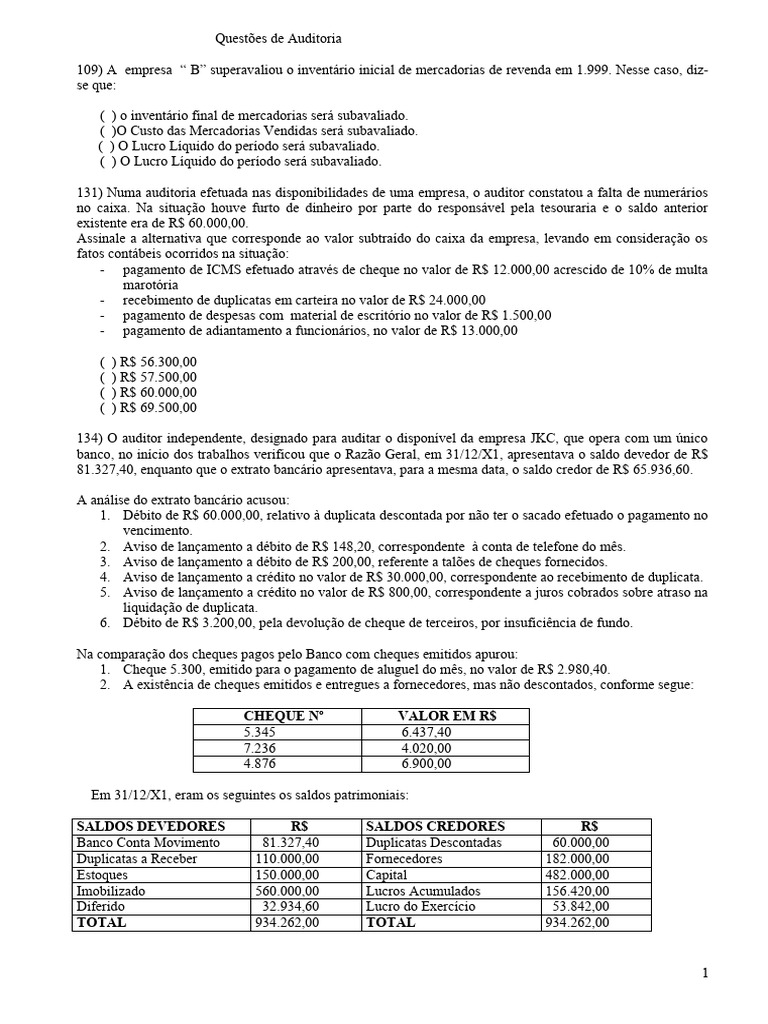 Questões de Auditoria 14-03-06 | PDF