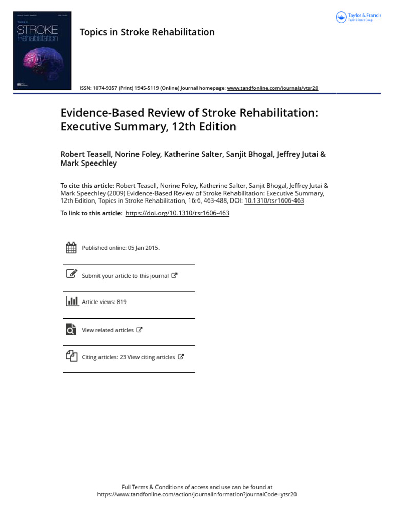 Evidence-Based Review of Stroke Rehabilitation Executive Summary 12th ...