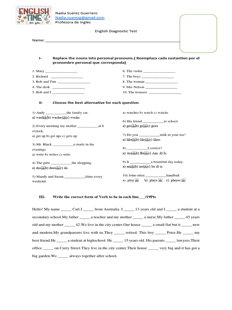 English Diagnostic Test for Students | PDF | Languages | Foreign ...
