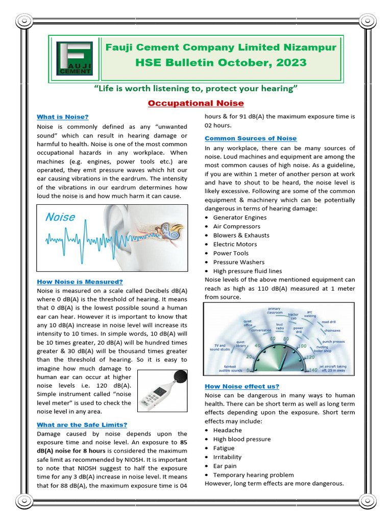 Safety Bulletin (Occupational Noise) | PDF | Noise | Hearing Loss