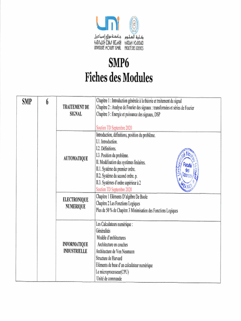 Fiche Module SMP 6 | PDF