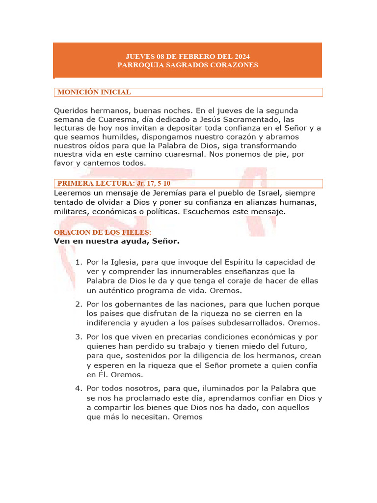 Monicion Jueves 29 De Febrero 2024 Pdf Misa Liturgia
