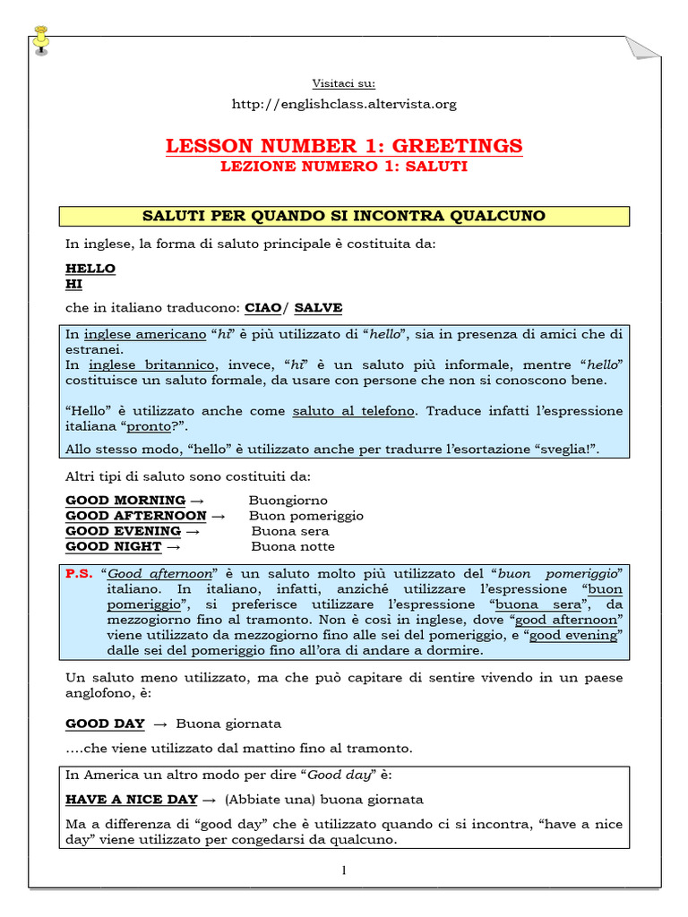 1) Saluti - Greetings | PDF