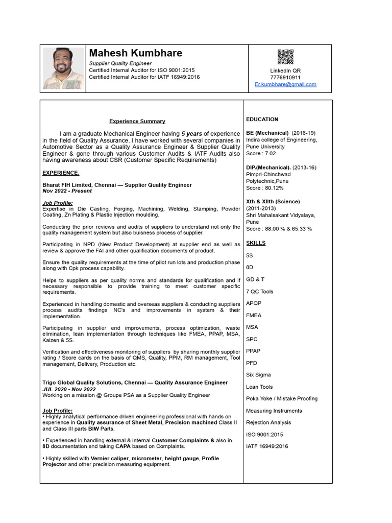 Resume - Mahesh Kumbhare - SQE - 5years | PDF | Business
