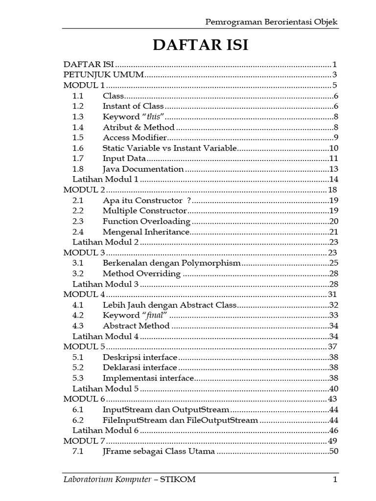 13 Modul Pemrograman Berorientasi Objek (Java) | PDF