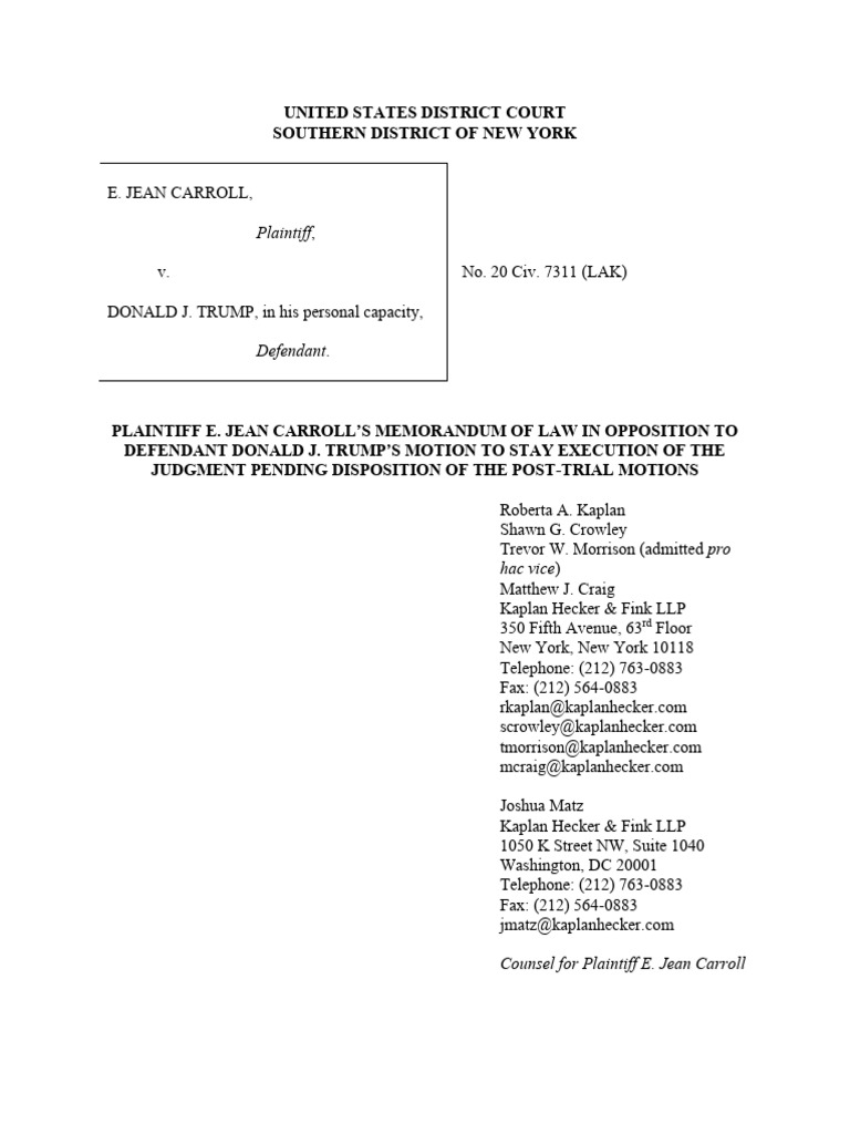 Carroll Opposes Trump's Stay Motion | PDF | Law