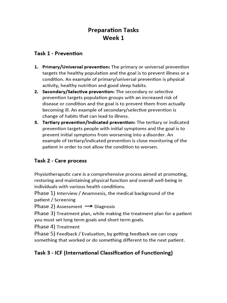 Preperation Tasks - Week 2 | PDF | Preventive Healthcare | Health Care