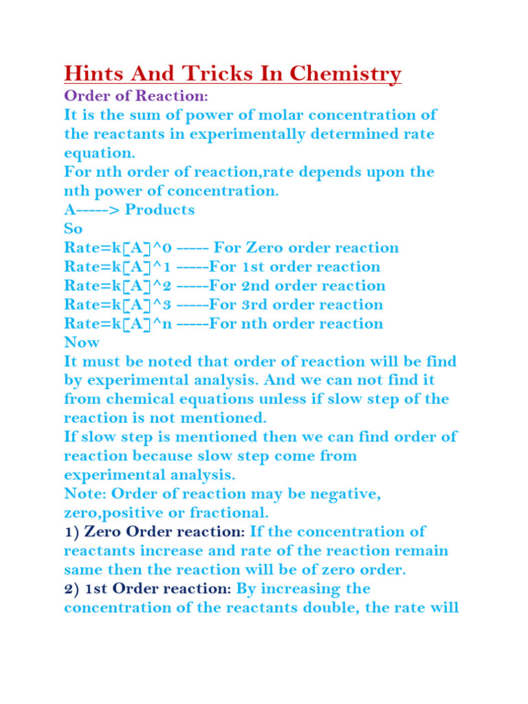 Trick To Find Order of Reaction | PDF | Reaction Rate | Chemistry