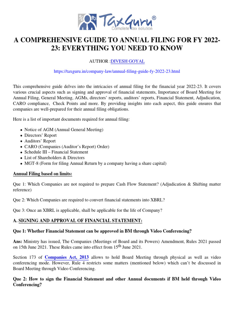 A Comprehensive Guide To Annual Filing For FY 2022-23 - Everything You ...