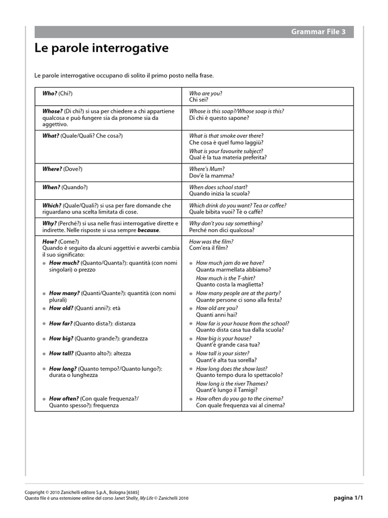 3 Le Parole Interrogative | PDF
