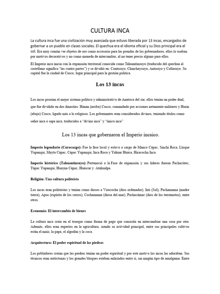 Cultura Inca | PDF | Imperio Inca
